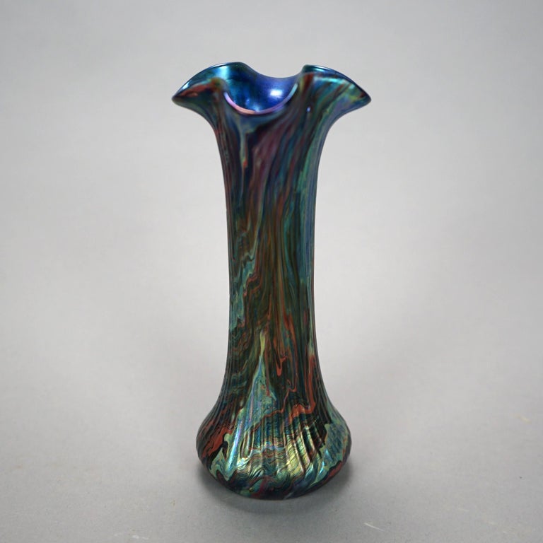 Antique Striated Ribble Art Glass Vase, Circa 1920 For Sale at 1stDibs