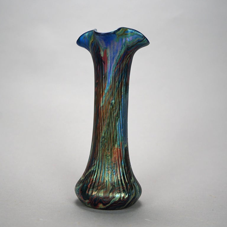 Antique Striated Ribble Art Glass Vase, Circa 1920 For Sale at 1stDibs