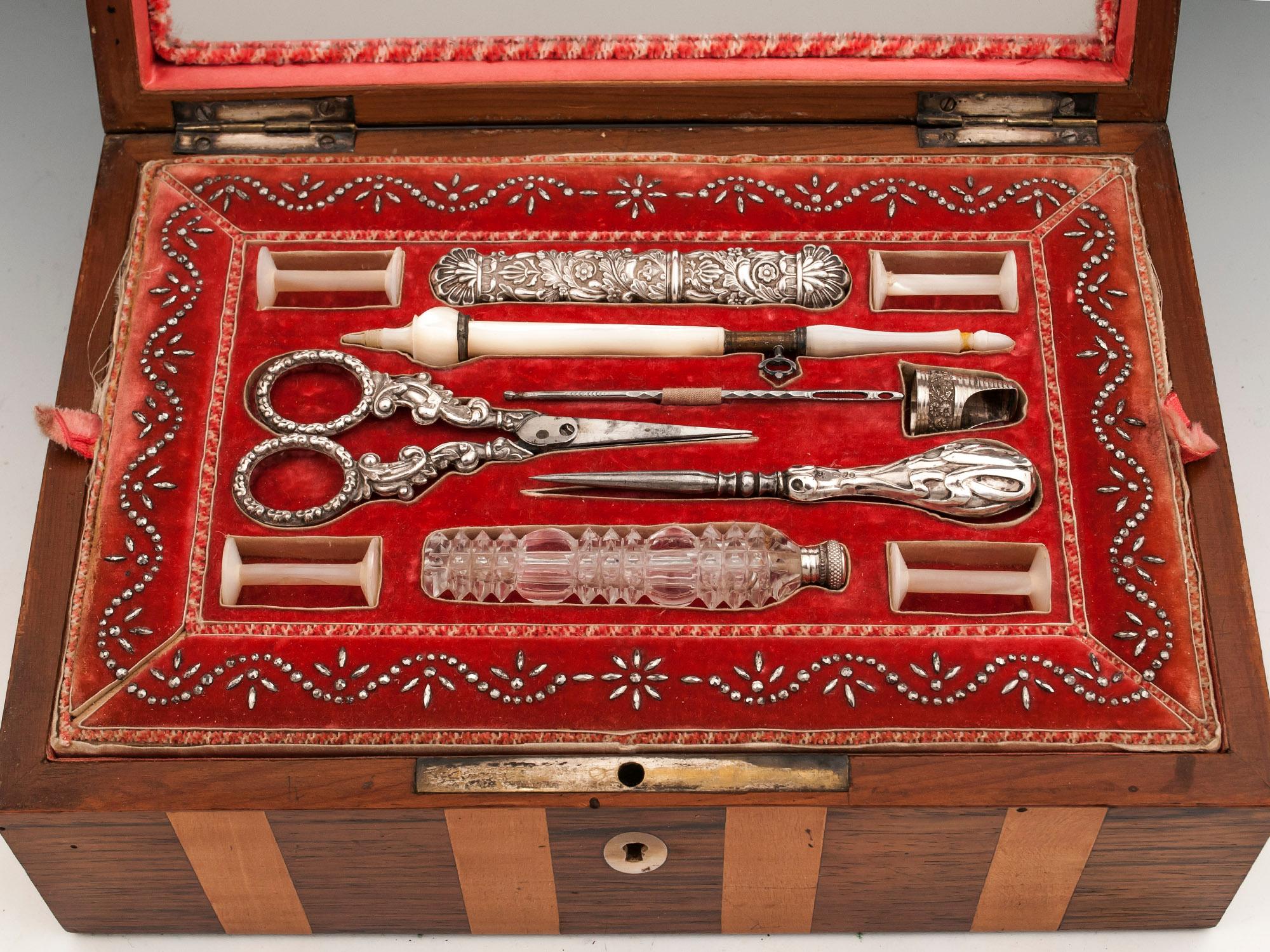 Antique Striped Mahogany Palais Royal Sewing Box, France, 19th Century ...