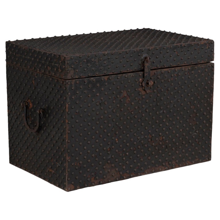 Antique Studded Metal Chest For Sale at 1stDibs