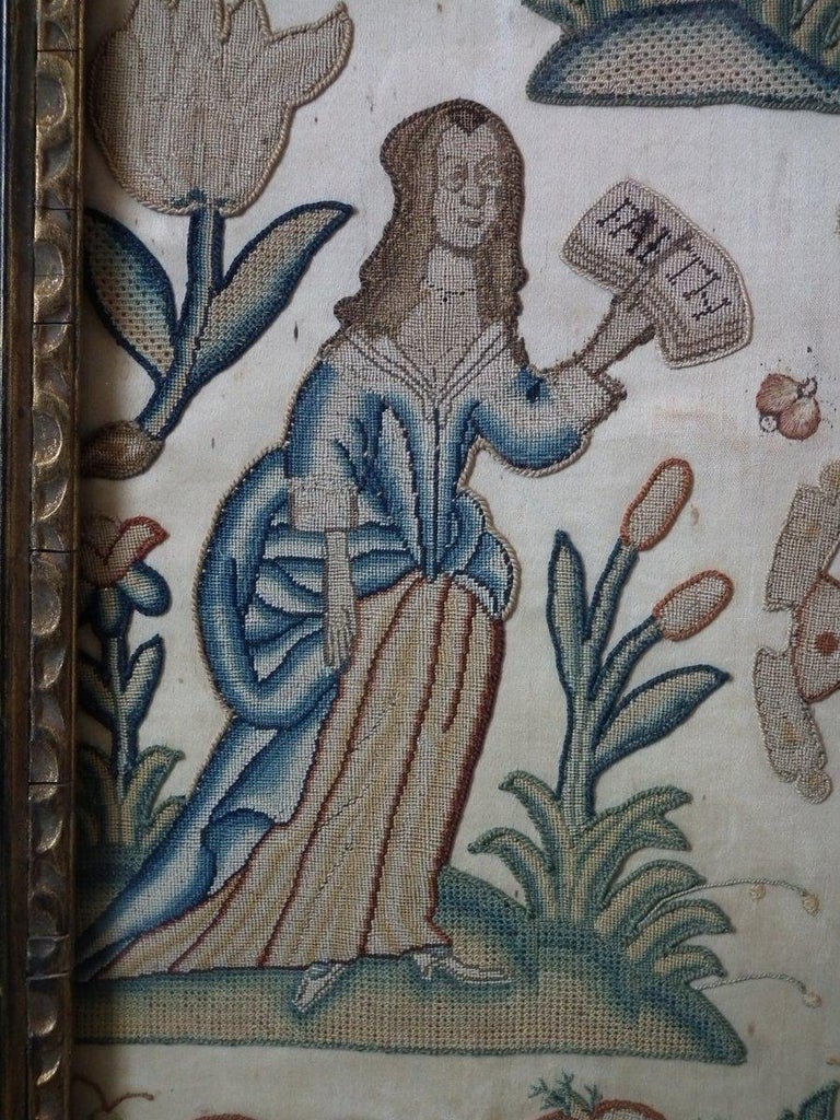 Antique Stumpwork Embroidery of Faith, Hope and Charity at 1stDibs
