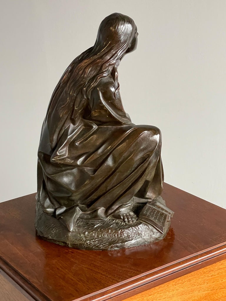 Antique and Stunning Bronze Kneeling Angel Sculpture Marked 1841 by T ...