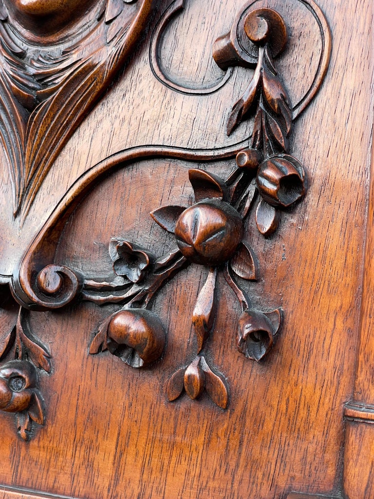 Antique and Stunning Hand Carved Pair of Nutwood Wall Panels with Angel ...