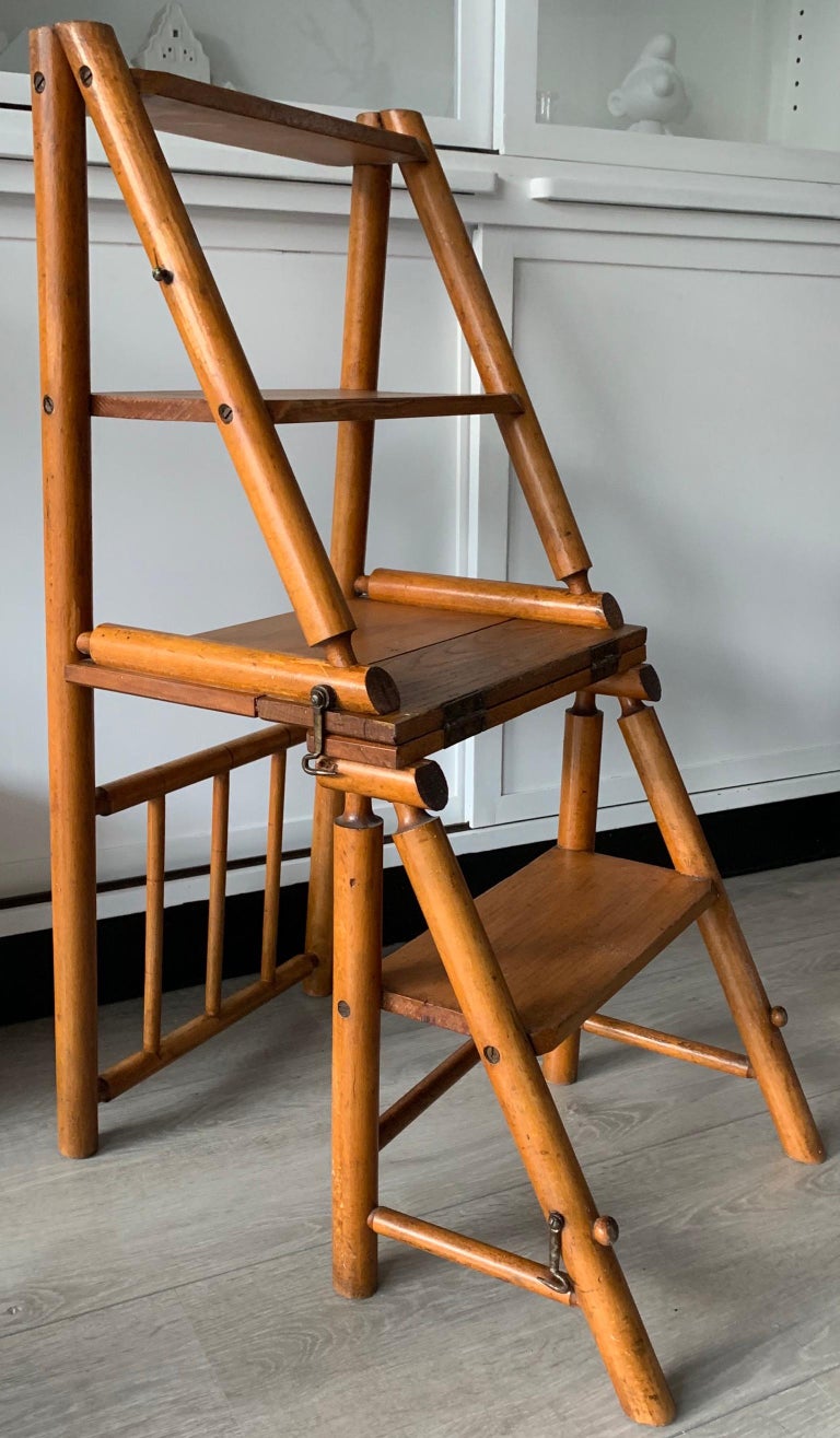 Antique and Sturdy Wooden Arts and Crafts Library Chair / Bookcase ...