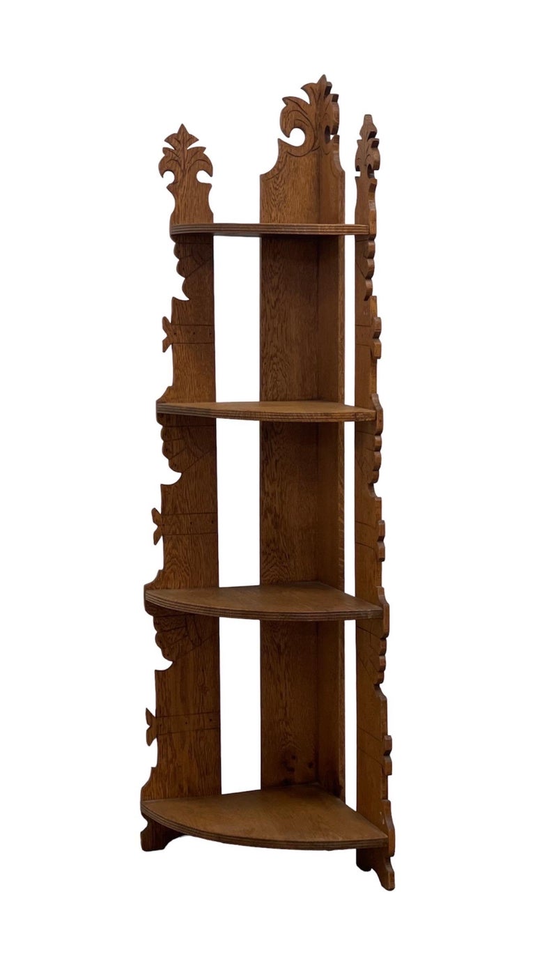 Antique Style Corner Bookcase, Fixed Shelves For Sale at 1stDibs