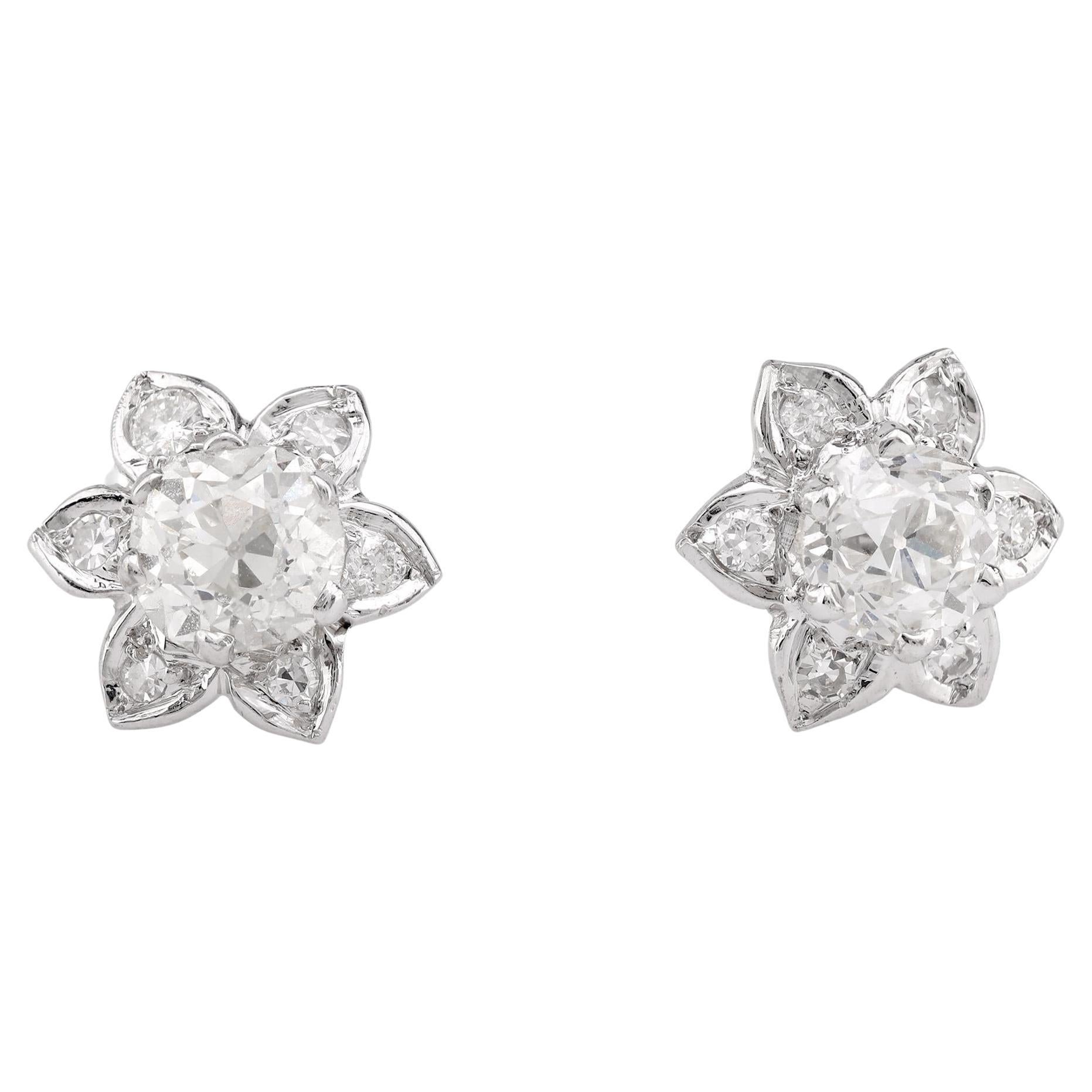 Antique Style .65 Carat Diamond Platinum Flower Necklace For Sale at ...