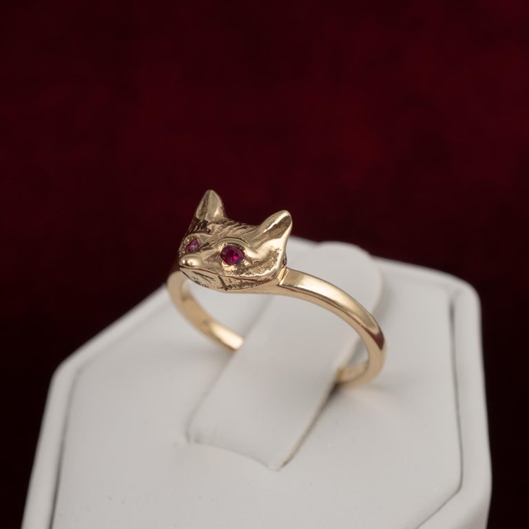 Antique Style Gold Fox with Ruby Gem Eyes UK Hallmarked Custom Animal ...