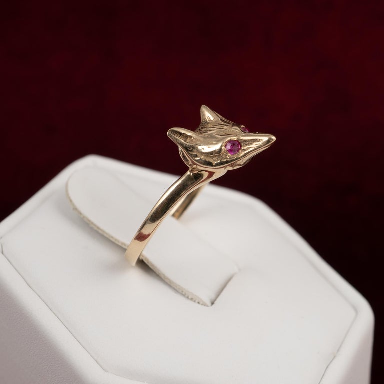 Antique Style Gold Fox with Ruby Gem Eyes UK Hallmarked Custom Animal ...