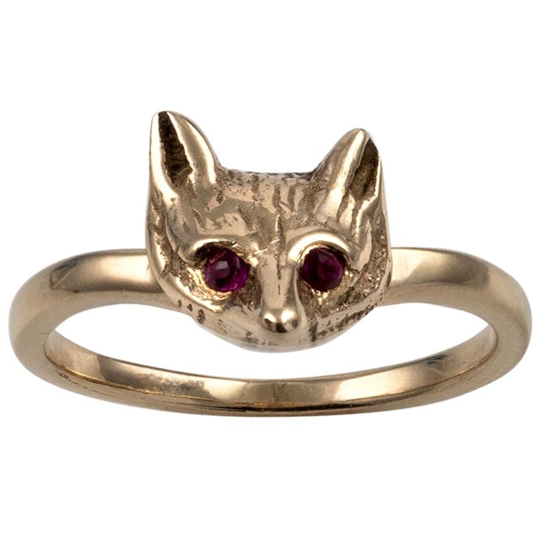 Antique Style Gold Fox with Ruby Gem Eyes UK Hallmarked Custom Animal ...