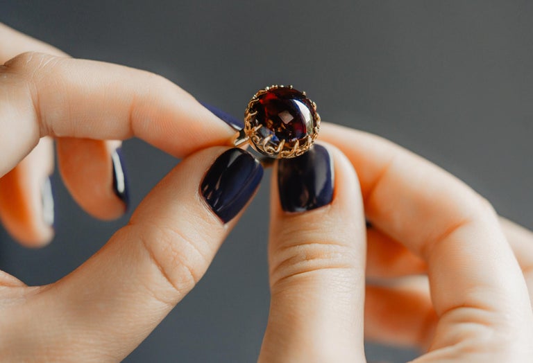 Antique Style Gold Garnet Cabochon Ring, Large Unisex Solid 10k Gold ...