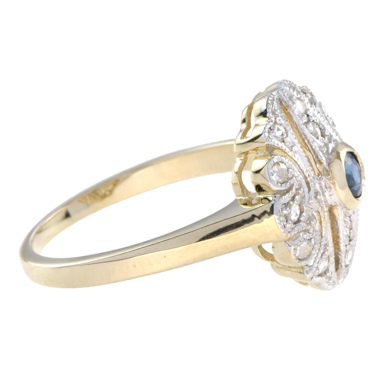 Customizable Antique Style Openwork Sapphire and Diamond Ring in 14K ...