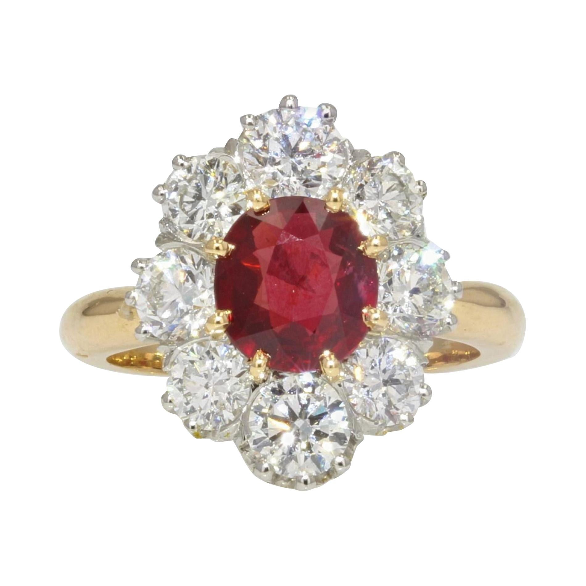 French Antique Style Ruby Diamonds 18 Karat Yellow Gold Daisy Ring at ...