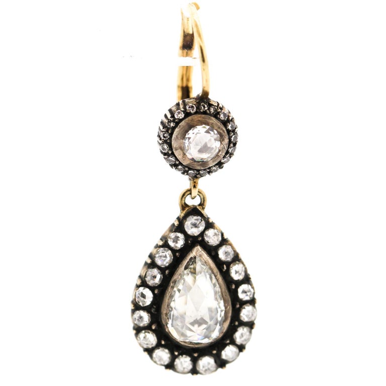 Antique Style Silver Topped Gold Rose Cut Diamond Earrings For Sale at ...
