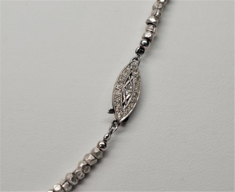 Silver Natural Cut Bead Necklace w Zirconia Clasp For Sale at 1stDibs