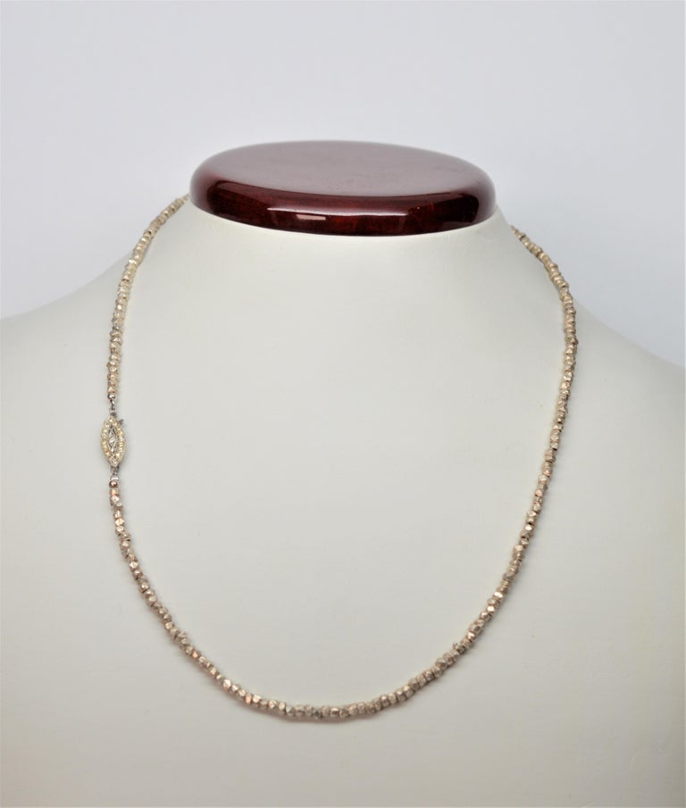 Silver Natural Cut Bead Necklace w Zirconia Clasp For Sale at 1stDibs