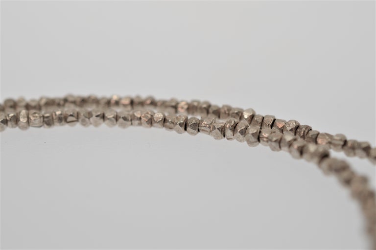 Silver Natural Cut Bead Necklace w Zirconia Clasp For Sale at 1stDibs