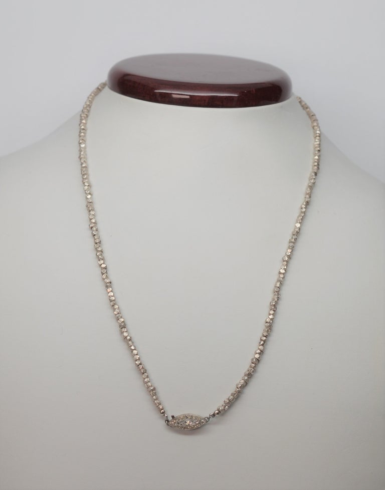 Silver Natural Cut Bead Necklace w Zirconia Clasp For Sale at 1stDibs