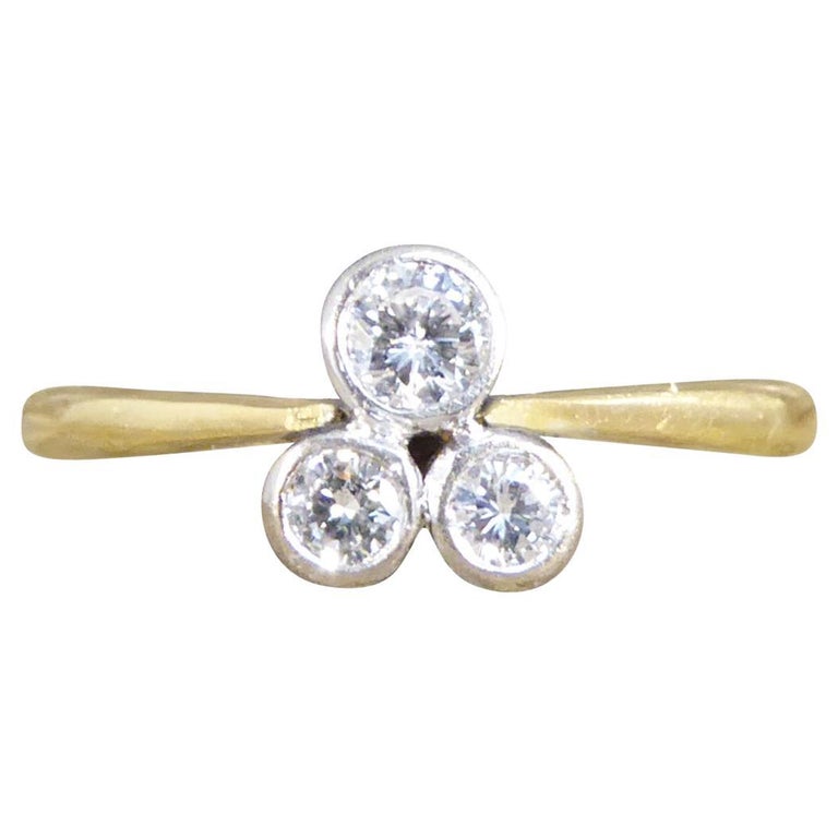 Antique Style Three Leaf Clover Triangle Diamond Set Ring in 18ct ...