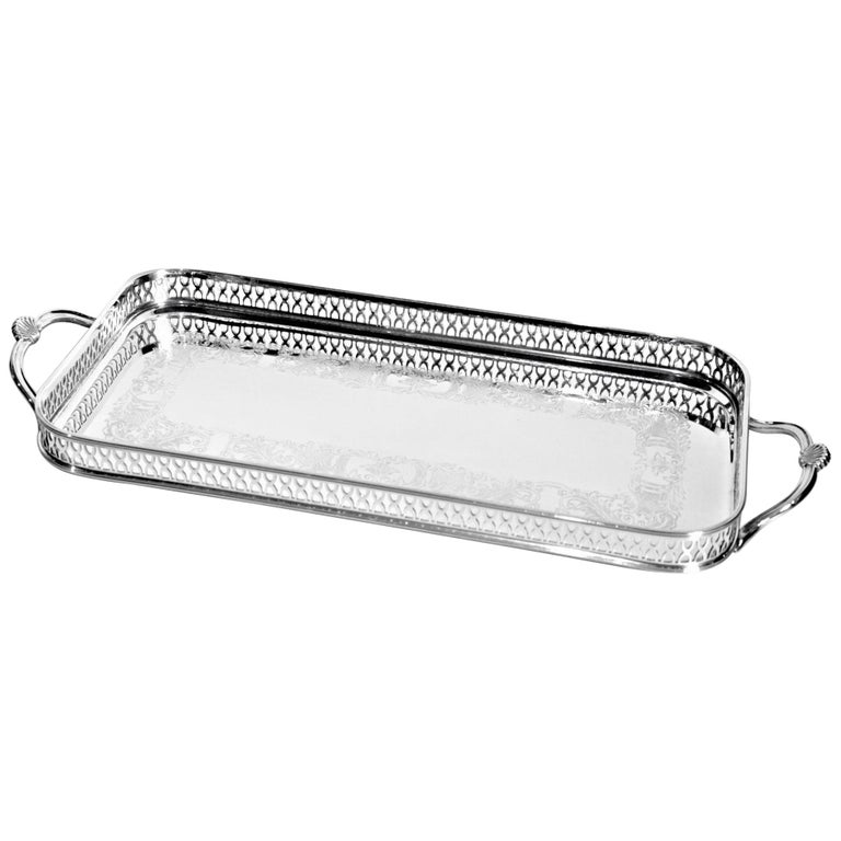 Antique Styled Rectangular Silver Plated English Gallery Serving Tray ...