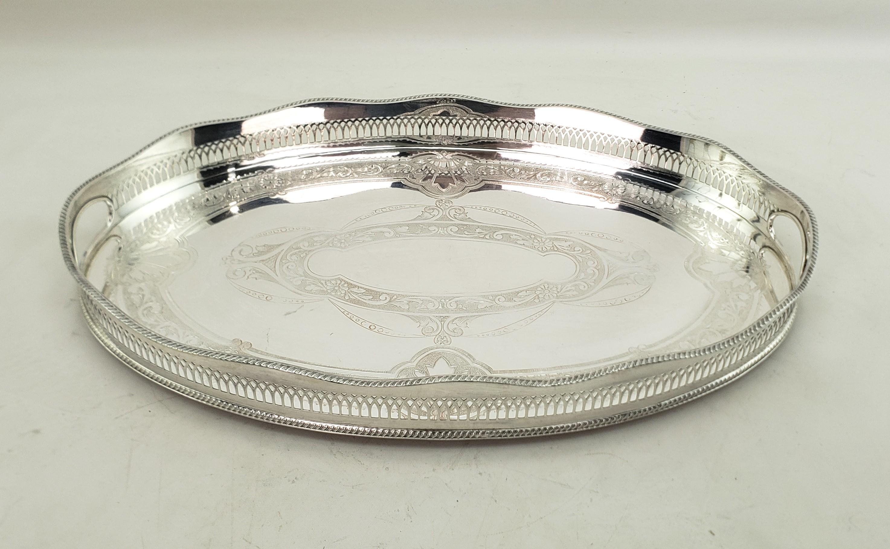 Antique Stylied English Oval Silver Plated Gallery Serving Tray For ...