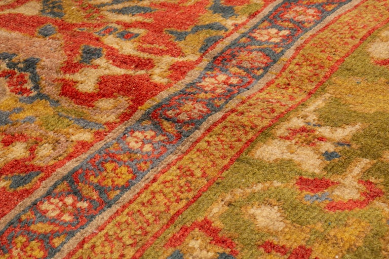 Antique Sultanabad Indian Red and Green Floral Rug For Sale at 1stDibs