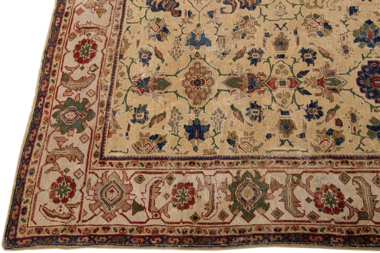 Antique Sultanabad Tan Handmade Wool Rug with Allover Pattern For Sale ...