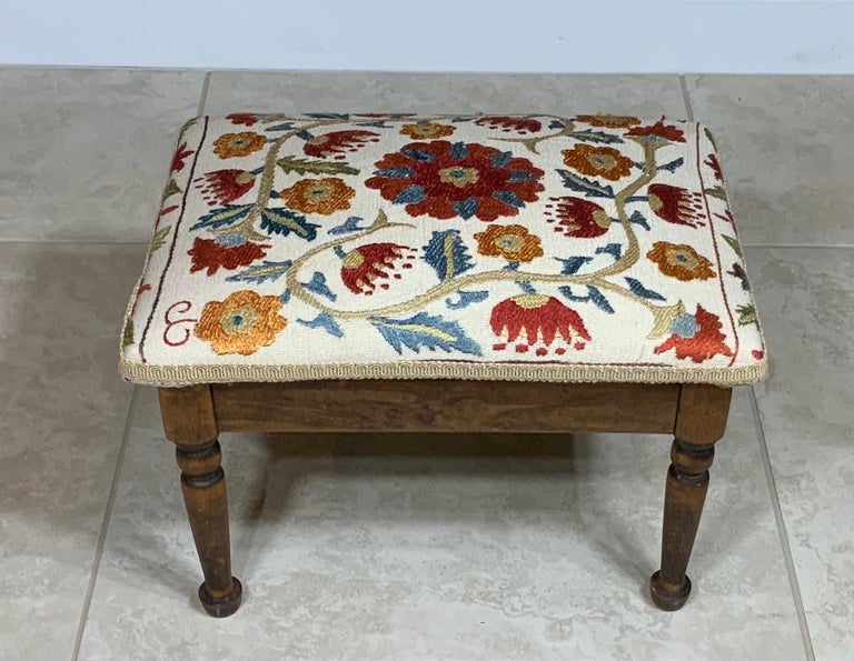 Antique Suzani American Hand Crafted Foot Stool at 1stDibs