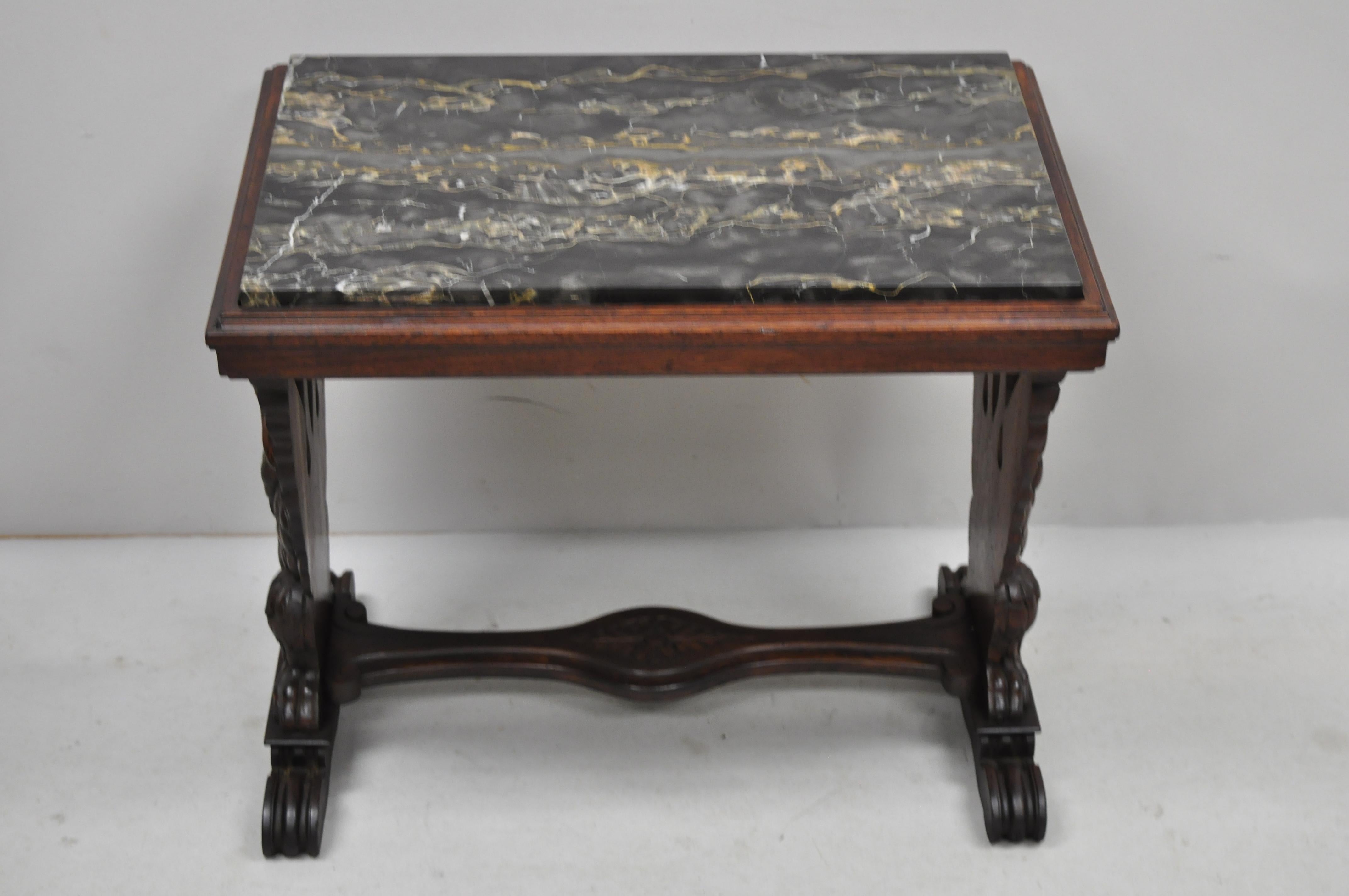 Antique Swan Carved Walnut Regency Style Marble-Top Accent Side Table ...