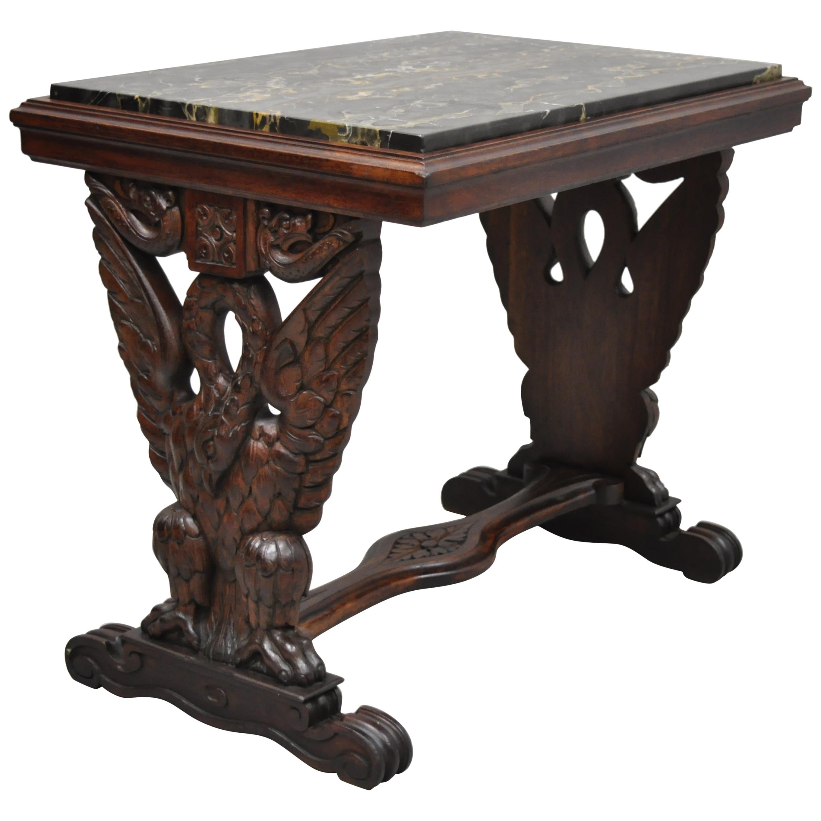 Antique Swan Carved Walnut Regency Style Marble-Top Accent Side Table ...