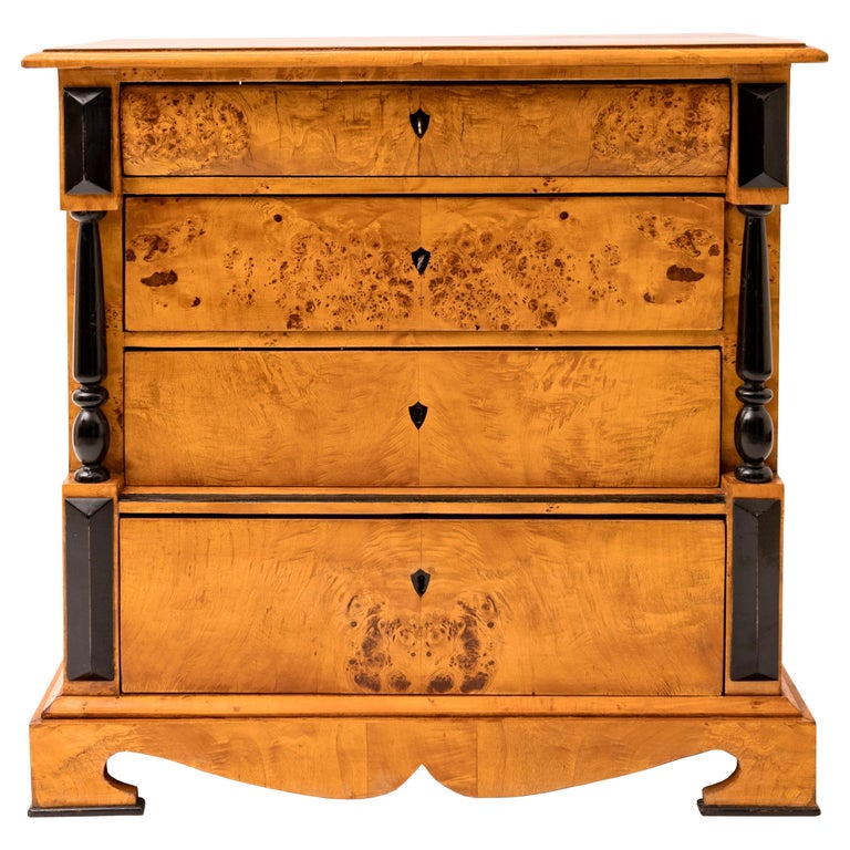 Antike schwedische Biedermeier-Kommode aus goldener Birke, ebonisiert ...