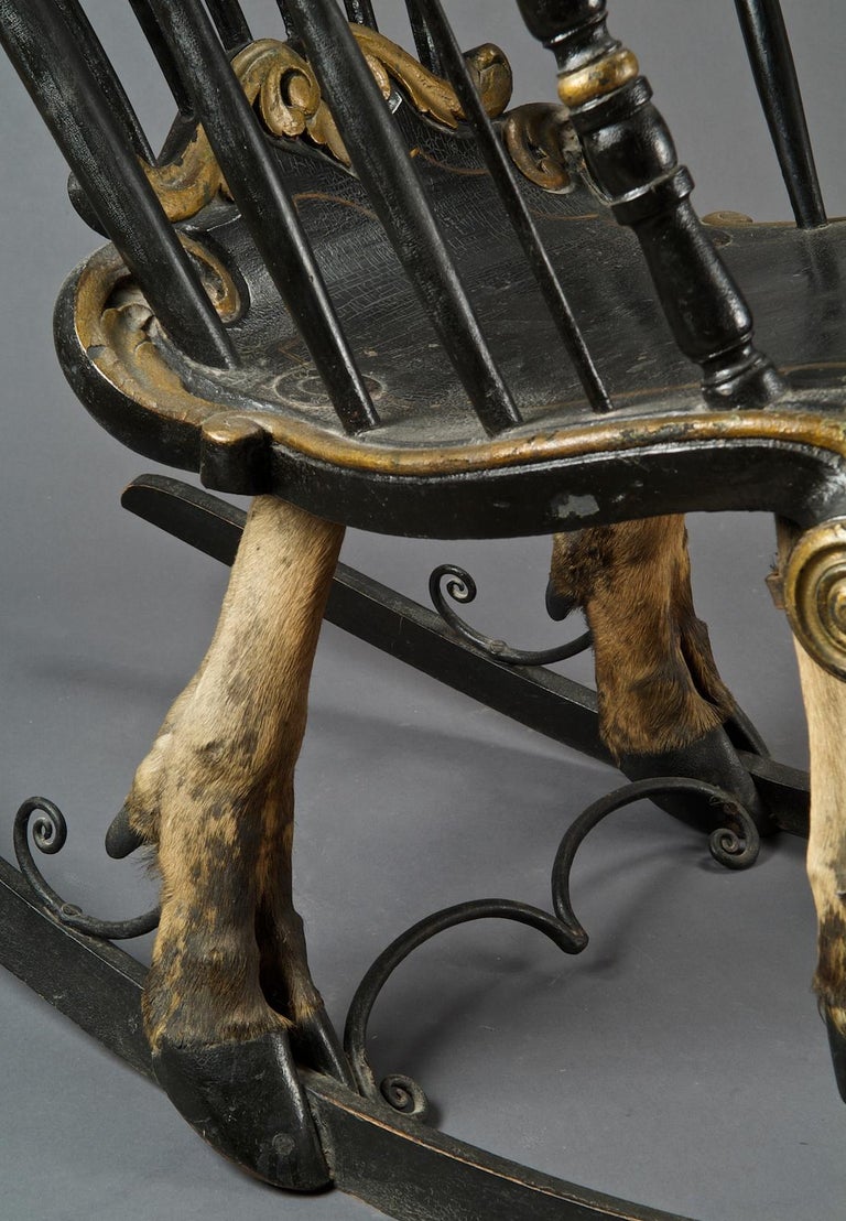 Antique Swedish Black and Golden Lacquered Rocking Armchair Mounted on ...