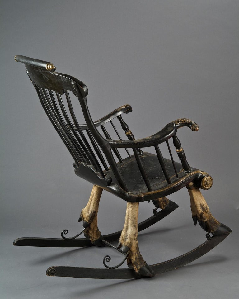 Antique Swedish Black and Golden Lacquered Rocking Armchair Mounted on ...
