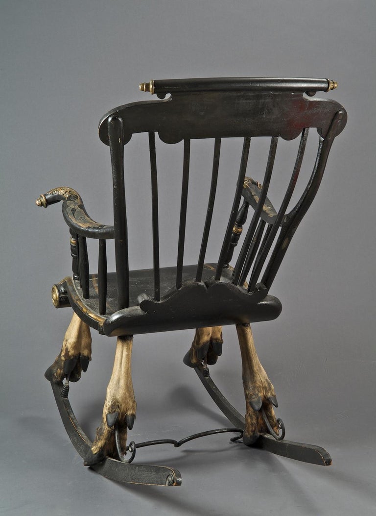 Antique Swedish Black and Golden Lacquered Rocking Armchair Mounted on ...