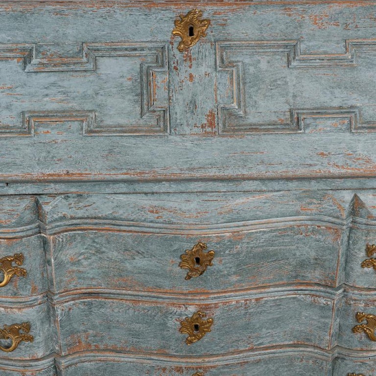 Antique Swedish Blue Painted Oak Rococo Secretary Bureau at 1stDibs