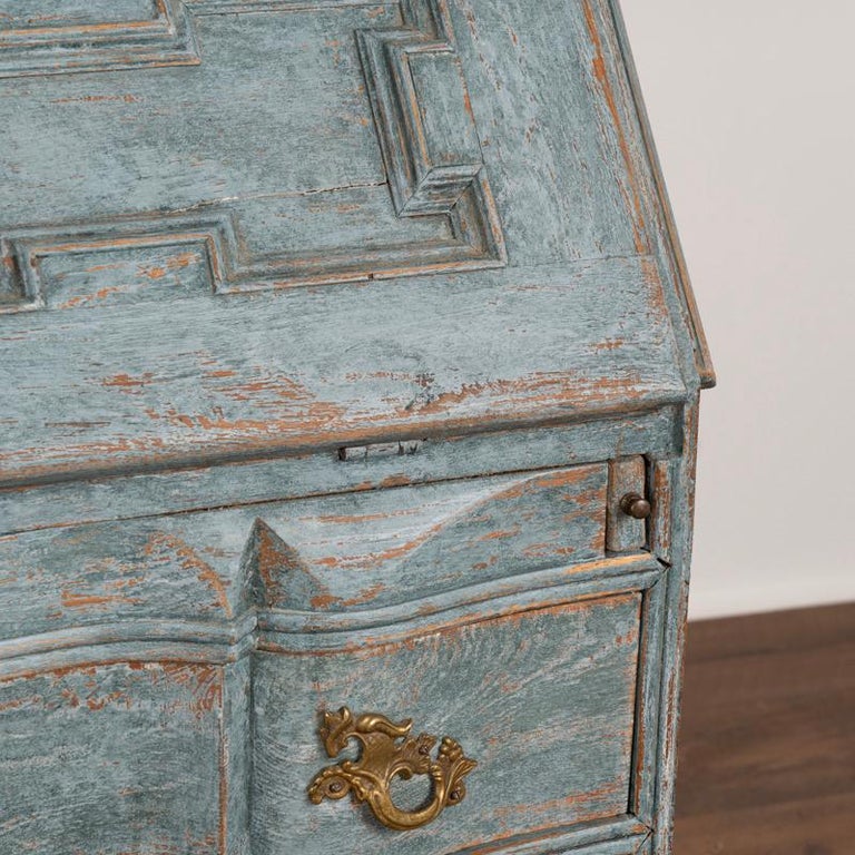 Antique Swedish Blue Painted Oak Rococo Secretary Bureau at 1stDibs