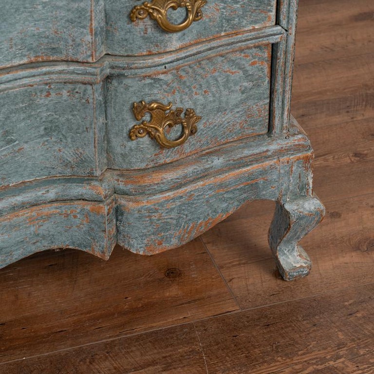 Antique Swedish Blue Painted Oak Rococo Secretary Bureau at 1stDibs
