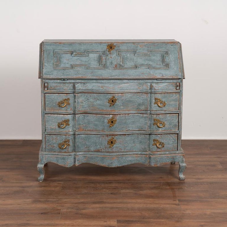 Antique Swedish Blue Painted Oak Rococo Secretary Bureau at 1stDibs