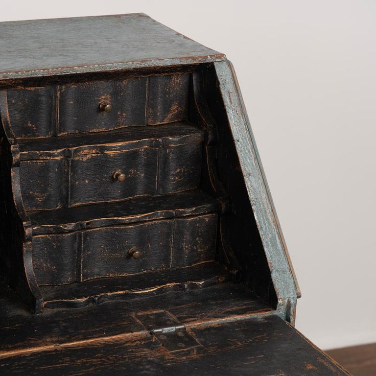 Antique Swedish Blue Painted Oak Rococo Secretary Bureau at 1stDibs