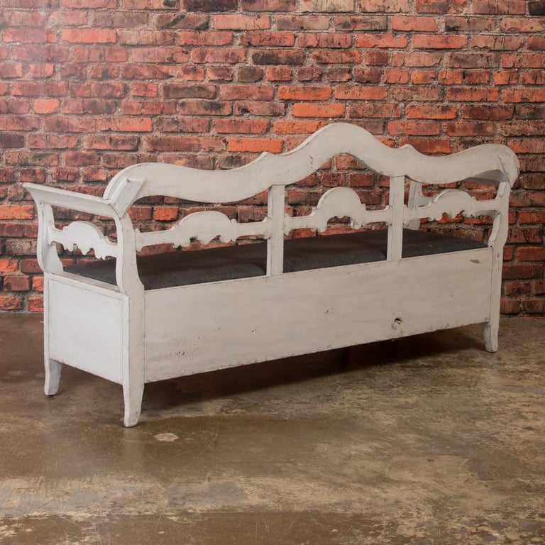 Antique Swedish Country Biedermeier Storage Bench Painted White at 1stDibs