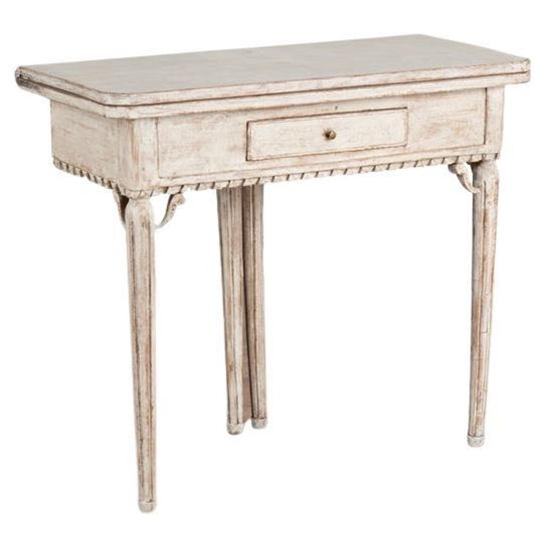 Antique Swedish Gustavian Gray Painted Folding Game Table Small Console ...