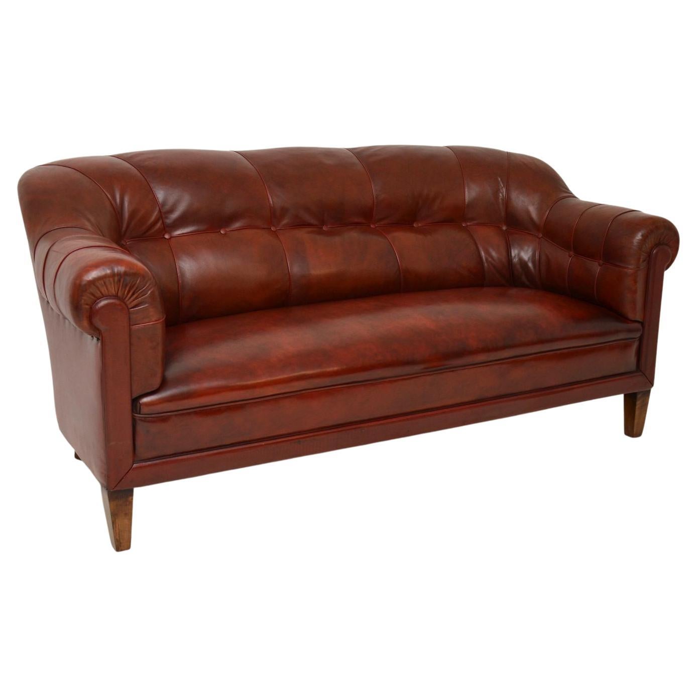 Antique Swedish Leather Fluted Back Sofa at 1stDibs