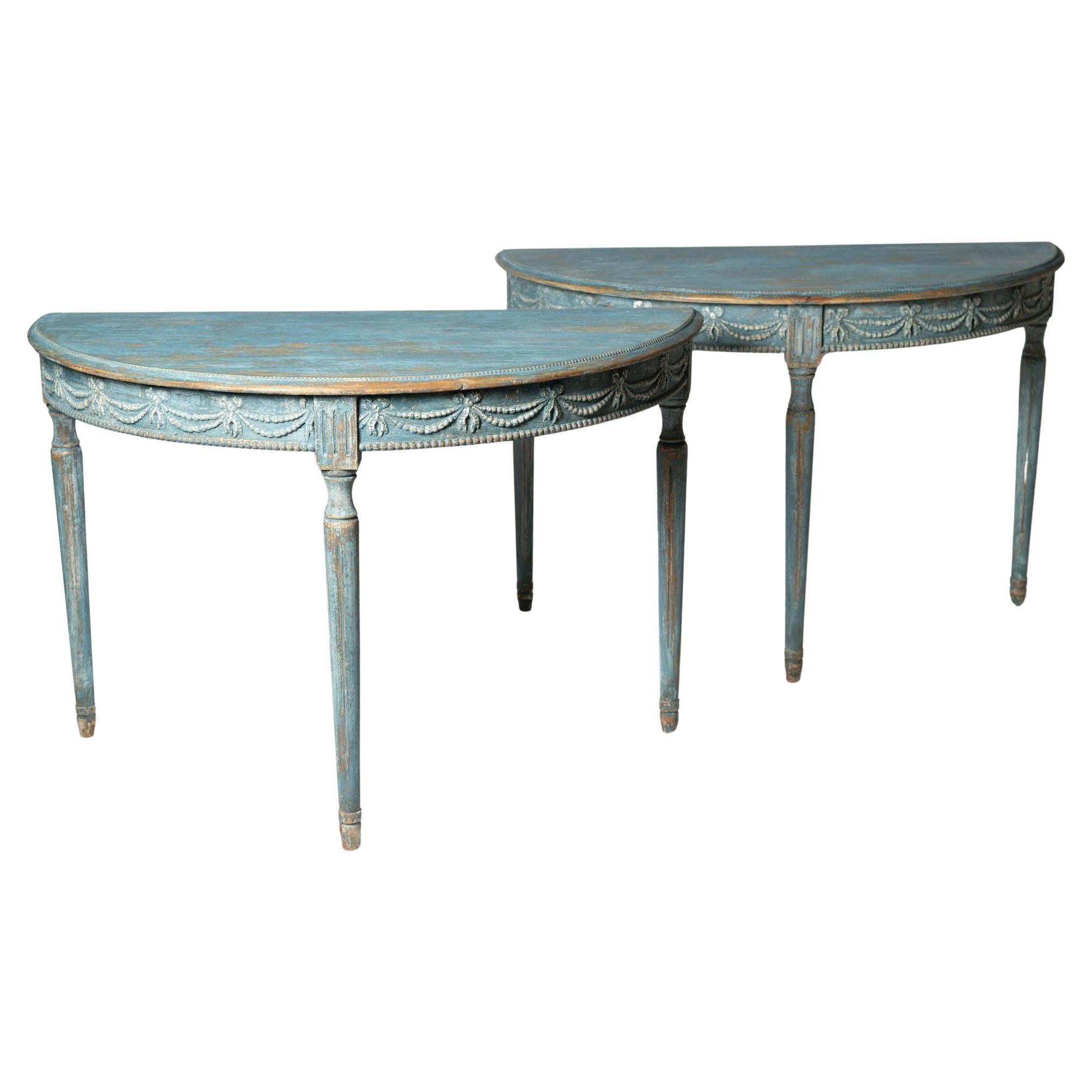 Pair of "Basket of Plenty" Demi Lune Tables, c. 1900 For Sale at 1stDibs