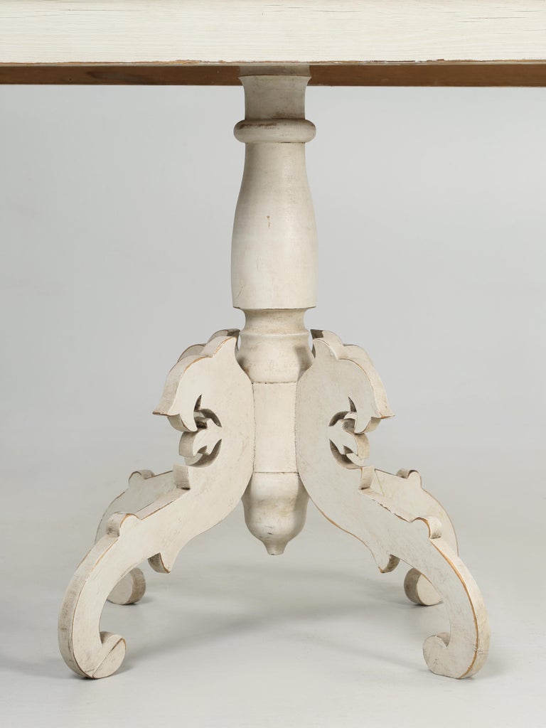 Antique Swedish Pedestal Table, Distressed White Paint and Nicely ...