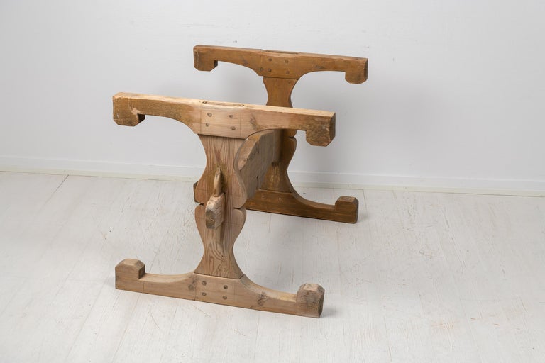 Antique Swedish Pine Folk Art Trestle Table For Sale at 1stDibs