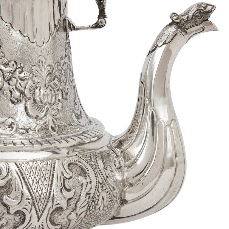 Antique Swedish Repoussé and Engraved Silver Teapot For Sale at 1stDibs