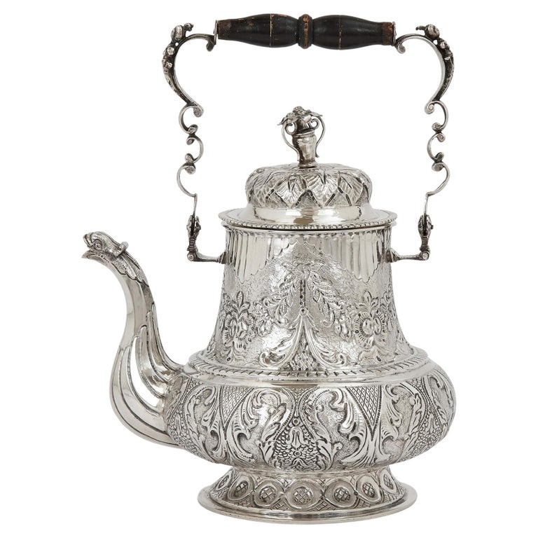 Antique Swedish Repoussé and Engraved Silver Teapot For Sale at 1stDibs
