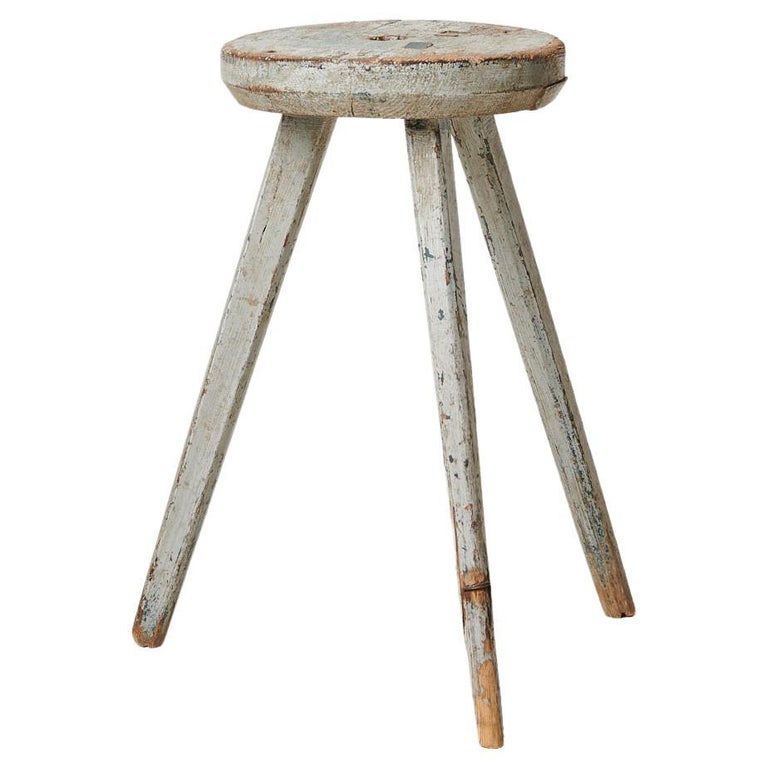 Antique Swedish Rustic Folk Art Stool For Sale at 1stDibs