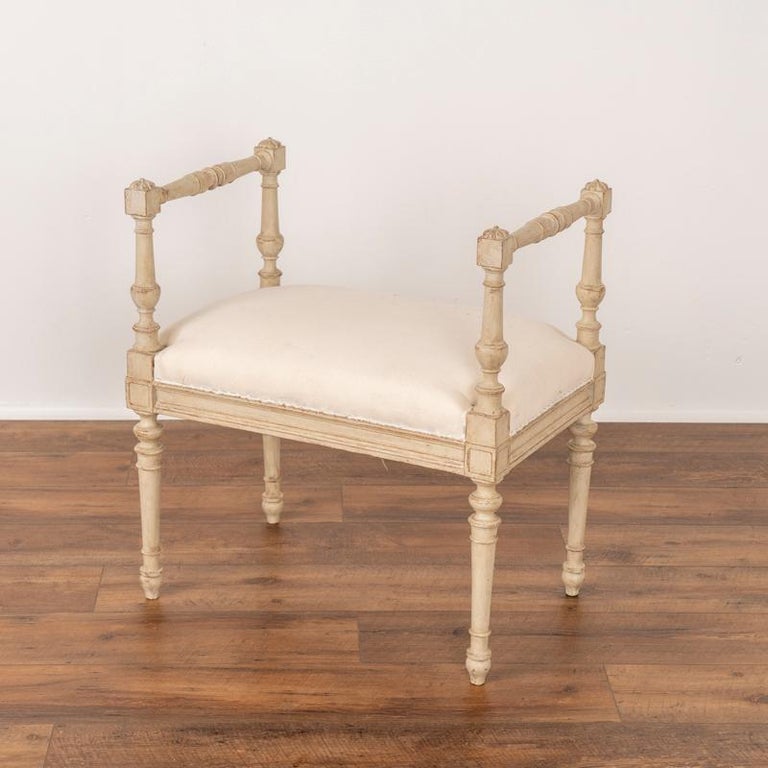 Antique Swedish Tabouret Stool Painted Light Gray For Sale at 1stDibs