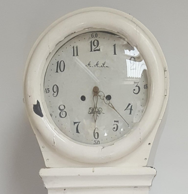 Antique Swedish White Mora Clock Country, Early 1800s at 1stDibs