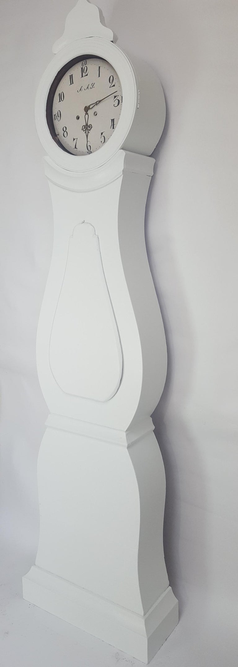 Antique Swedish White Mora Clock Country Style Carved Hood, Early 1800s ...